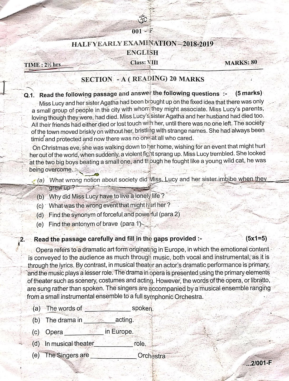 QUESTION PAPERS LIBRARY: CLASS 8 HALF YEARLY ENGLISH EXAMINATION (2018 ...