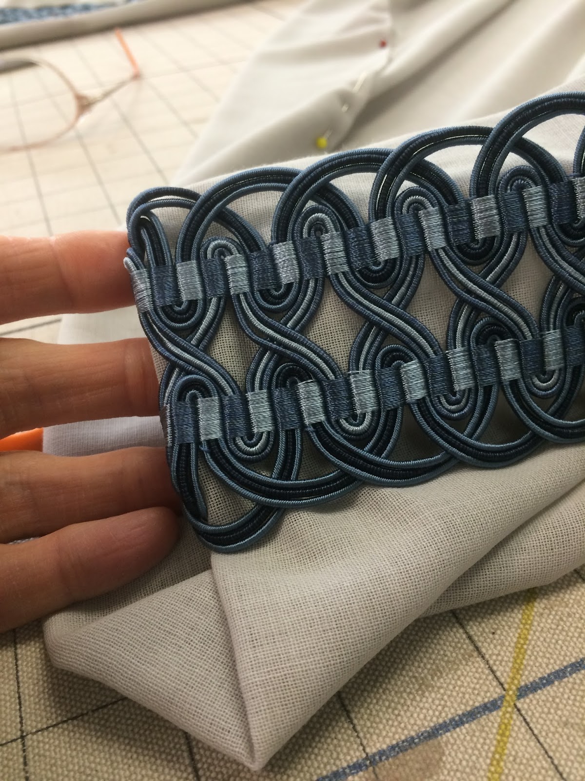 Leatherwood Design Co: Sewing loop braid to wool sheers