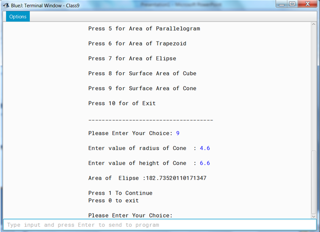 Java Programs: Sample Output Screen