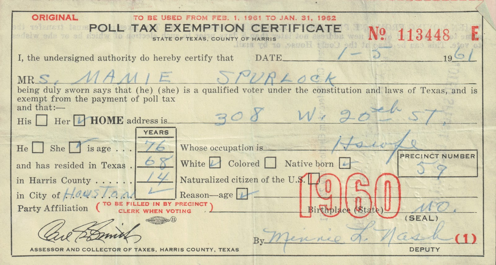Denise's Life in the Past Lane: Gram's Scrapbook - Poll Tax Exemptions