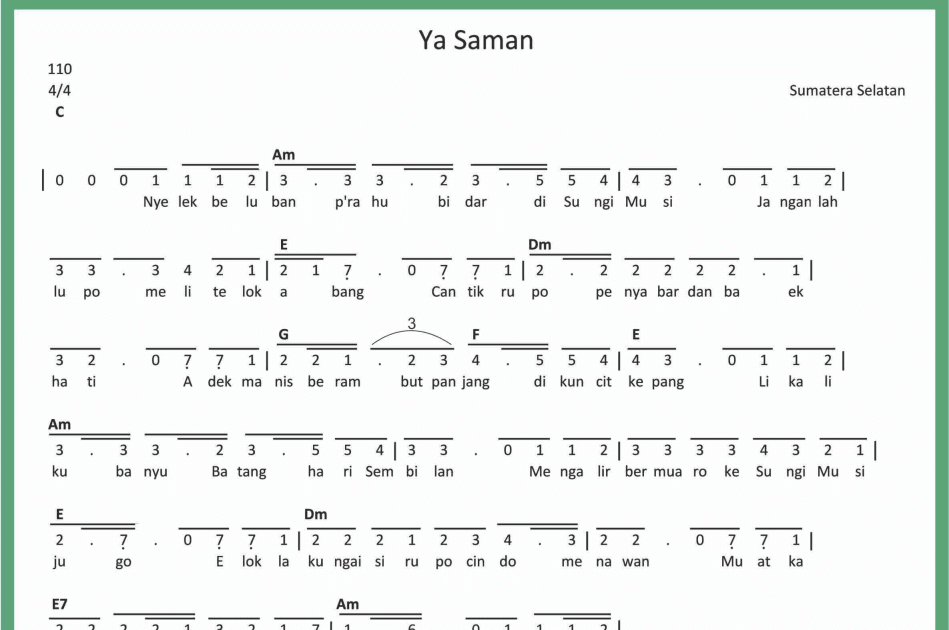 Not Angka Ya Saman - SEPUTAR MUSIK