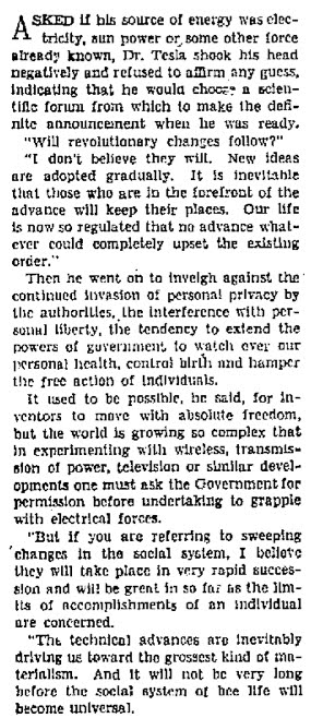 Great Scientific Discovery Impends - A Nikola Tesla Newspaper Article ...