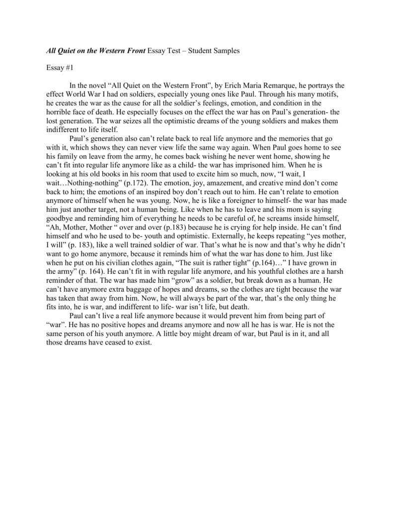 essay examples: All Quiet On The Western Front Essay