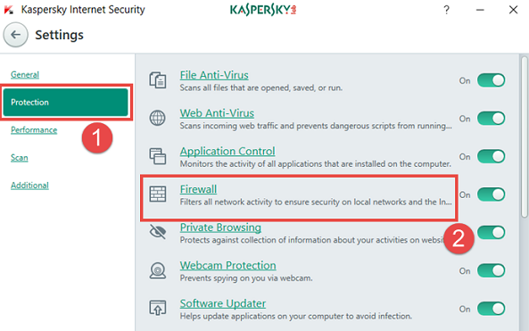 How to disable a Kaspersky Internet Security Firewall?
