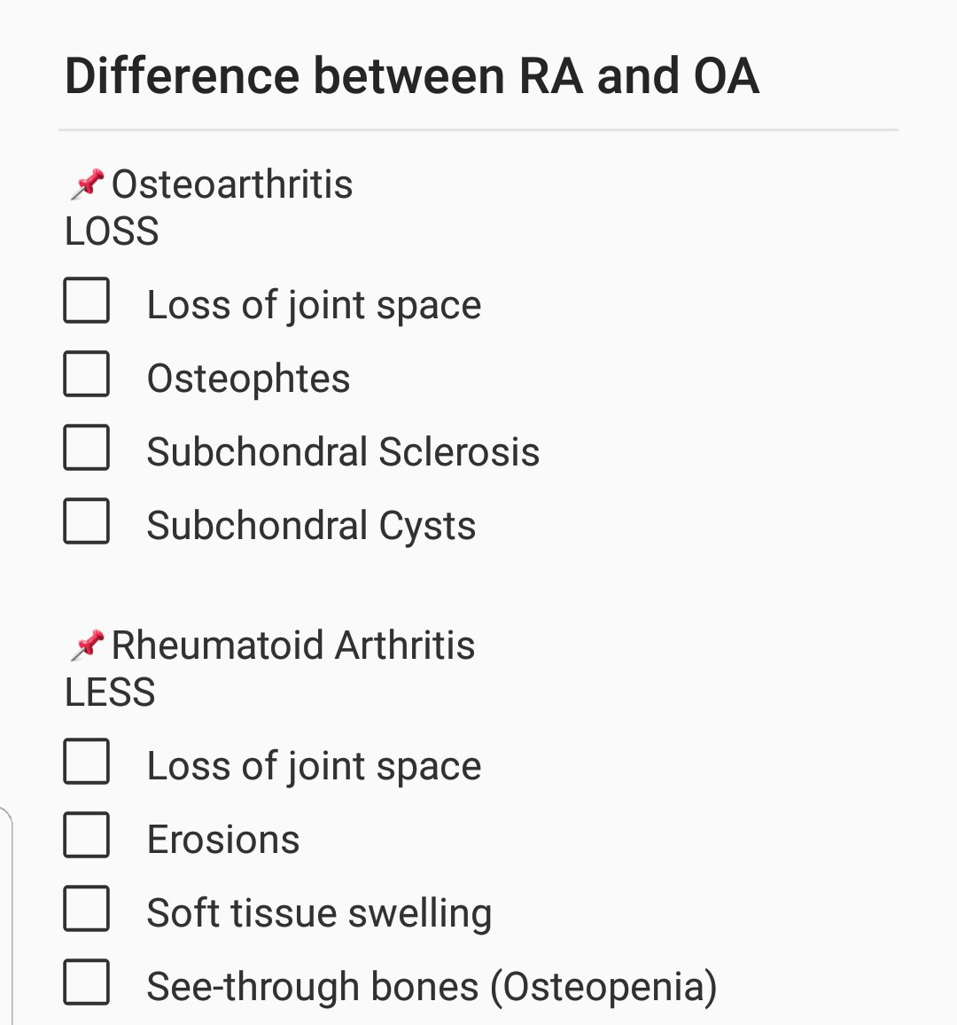 Difference between Rheumatoid arthritis and Osteoarthritis - mnemonic