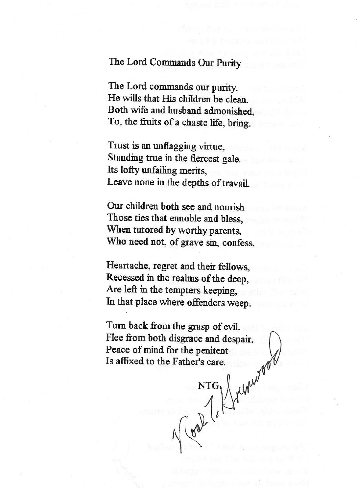 Thoughts From Noal: The Lord Commands Our Purity