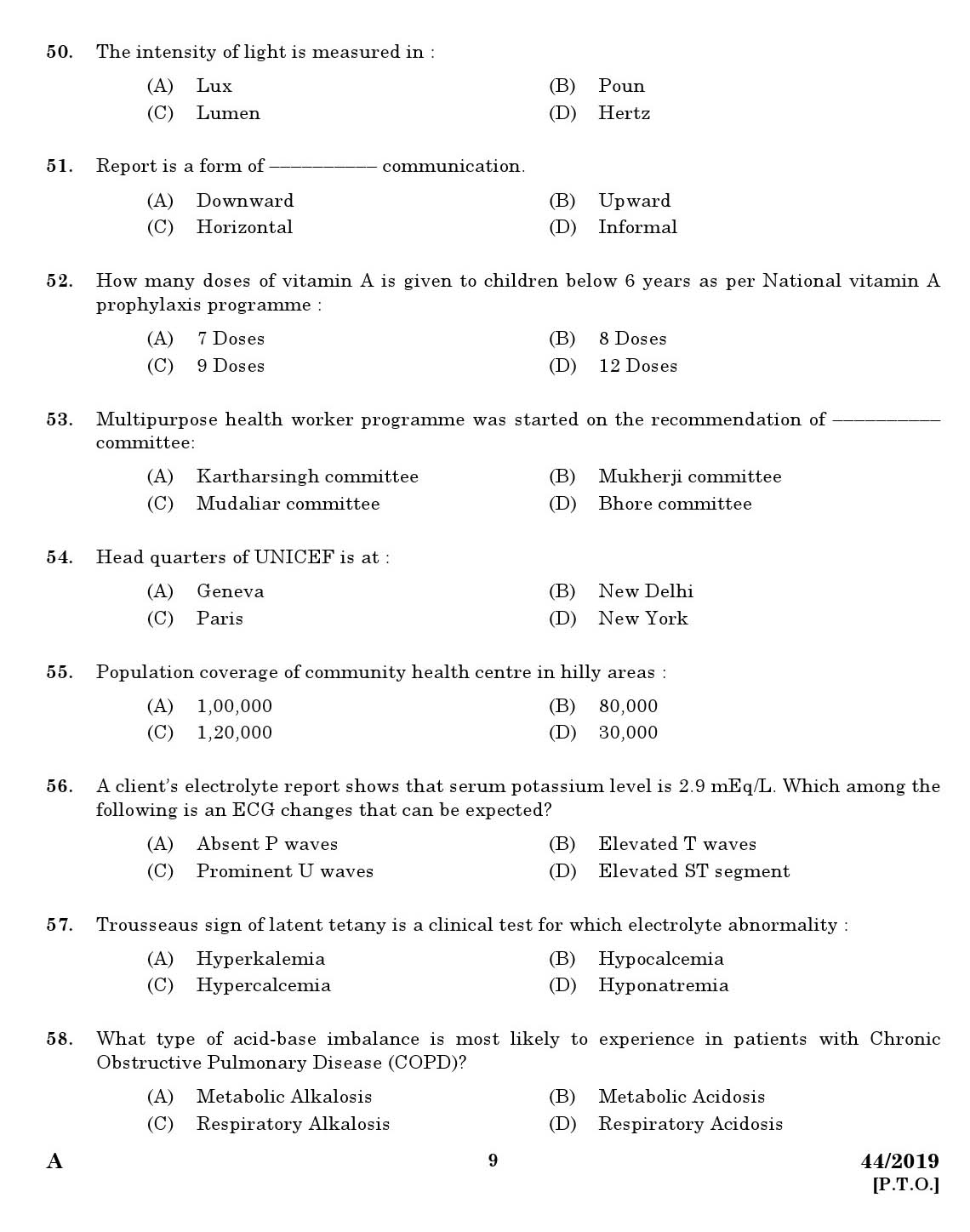 Kerala PSC Nurse Grade II Kerala PSC Exam Previous Question paper 44/ ...