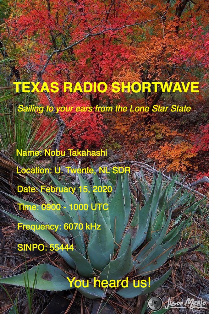 FRF's Blog(Latest arrival of QSLs): TEXAS RADIO SHORTWAVE VIA CHANNEL 292