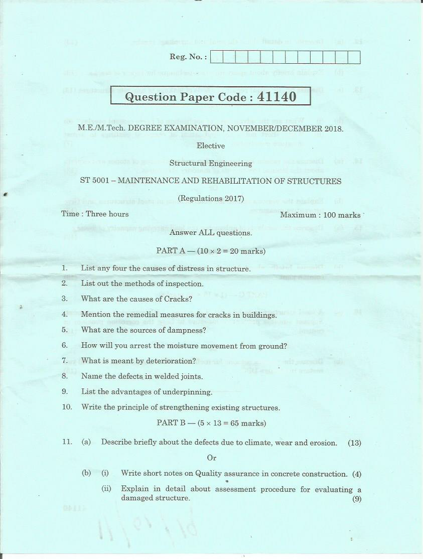 Anna University ST 5001-Maintenance And Rehabilitation Of Structures ...