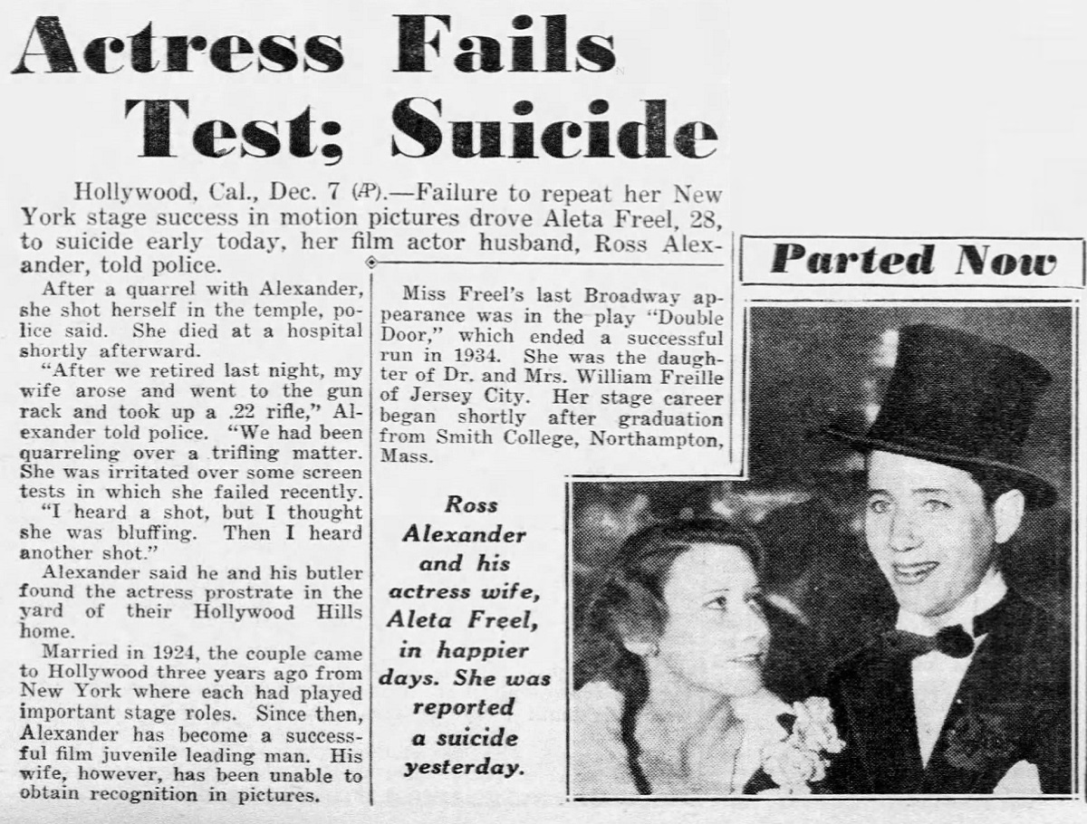 Aleta Freel ~ Ross Alexander's Tragic Wife
