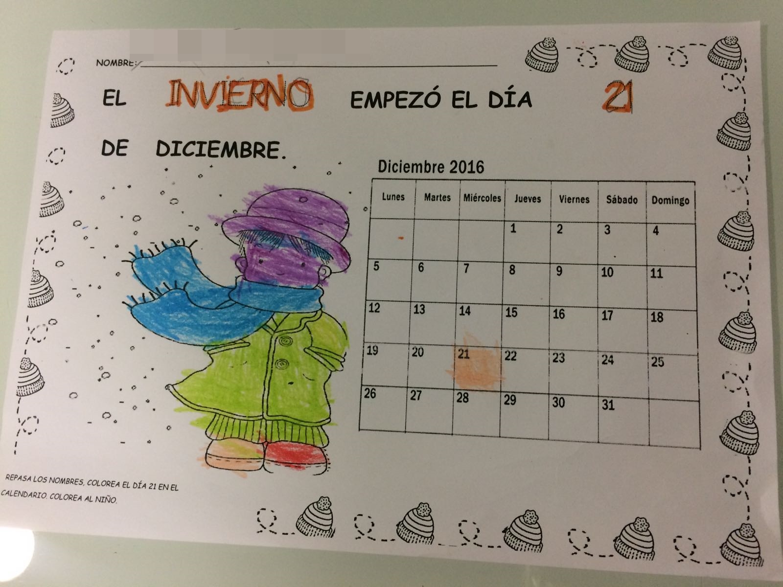 Cole de colores: TRABAJO IMPRESO "EL INVIERNO"