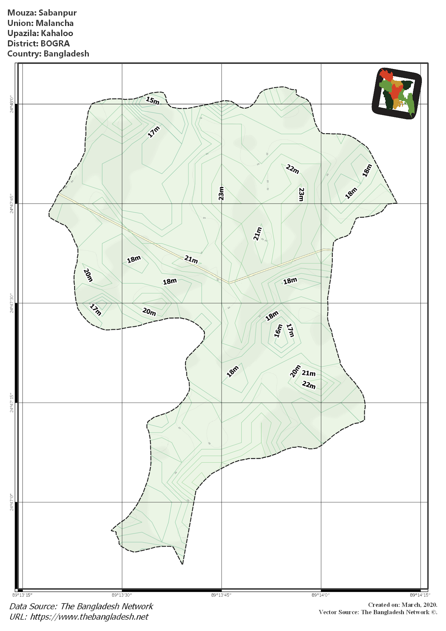 Map of Sabanpur Mouza, Kahaloo, Bogra
