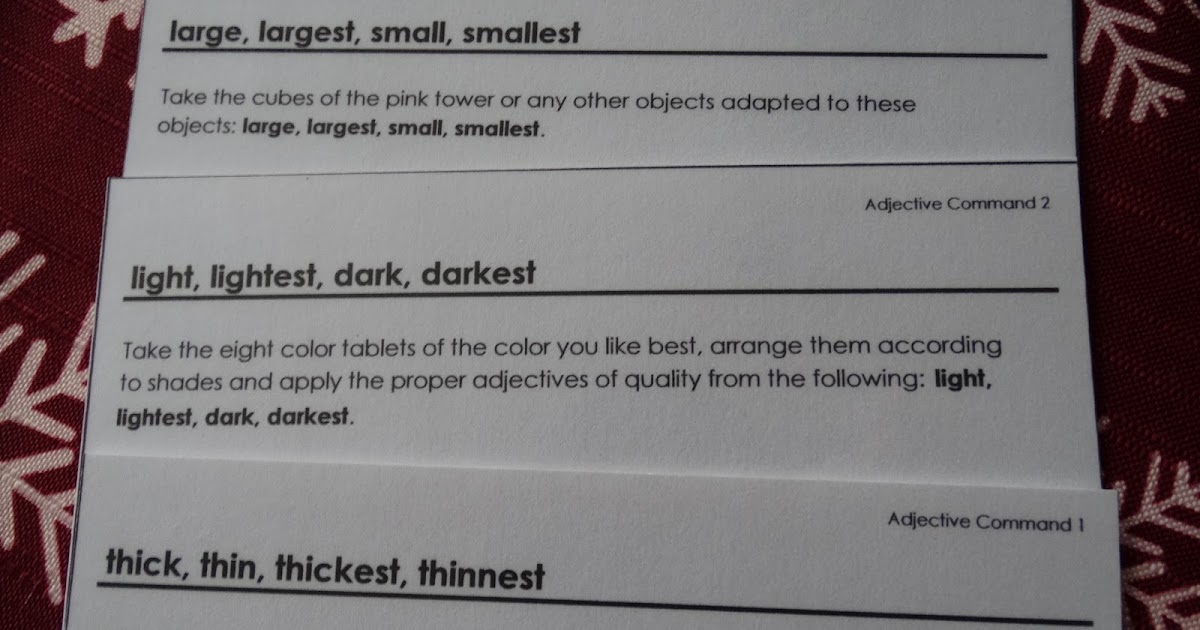 The Joys of Montessori Homeschooling: Grammar Box - Adjective Command Cards