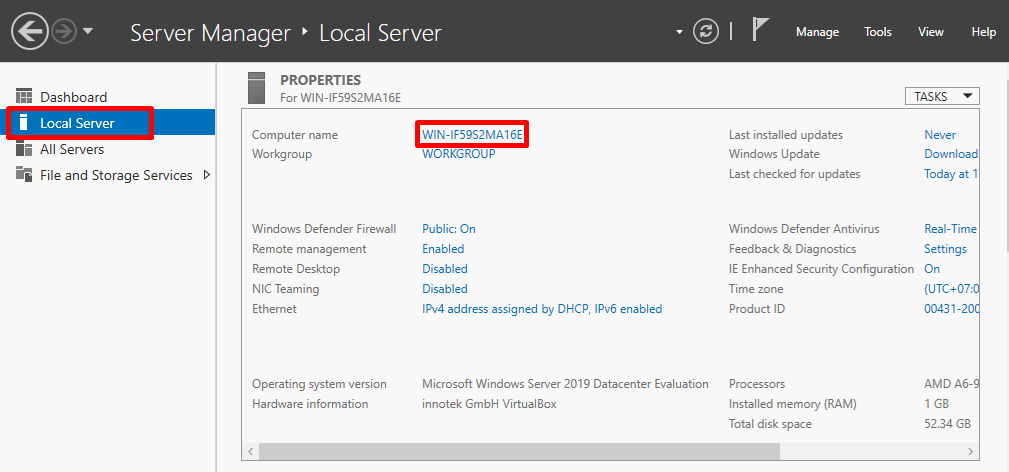 Menggantikan Hostname Windows Server 2019 via VirtualBox