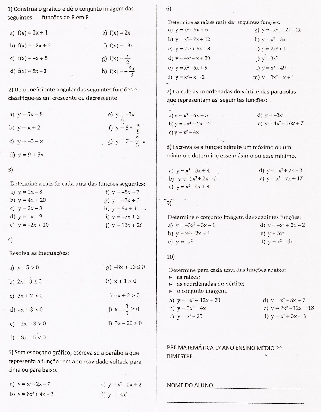 Contas De Matematica 1 Ano Ensino Medio - RETOEDU