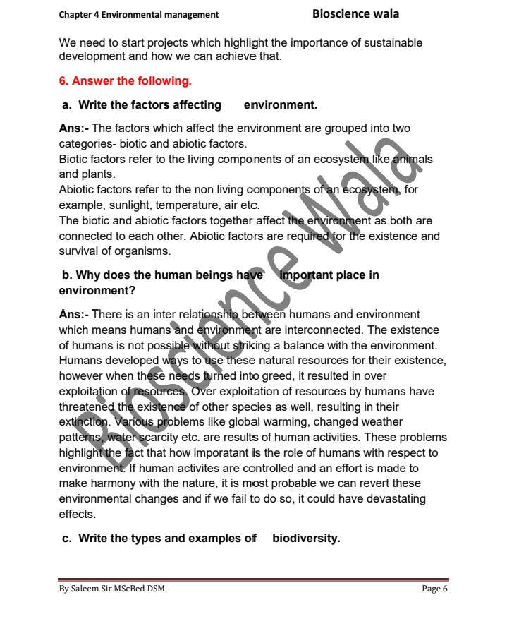 10th Class Science 2 Chapter 4 Textbook Solution - Bioscience wala