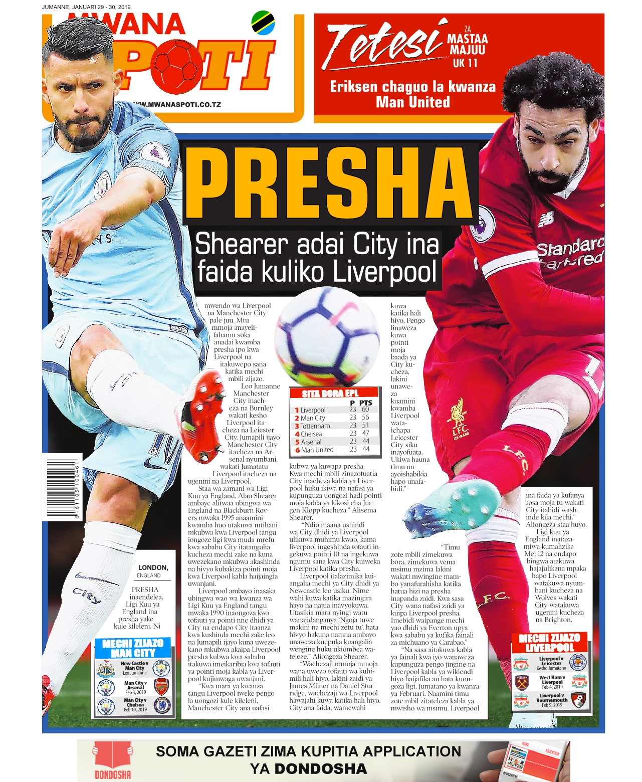 Tanzanian Today's Newspapers MAGAZETI YA LEO Tuesday 29th January, 2019 ...