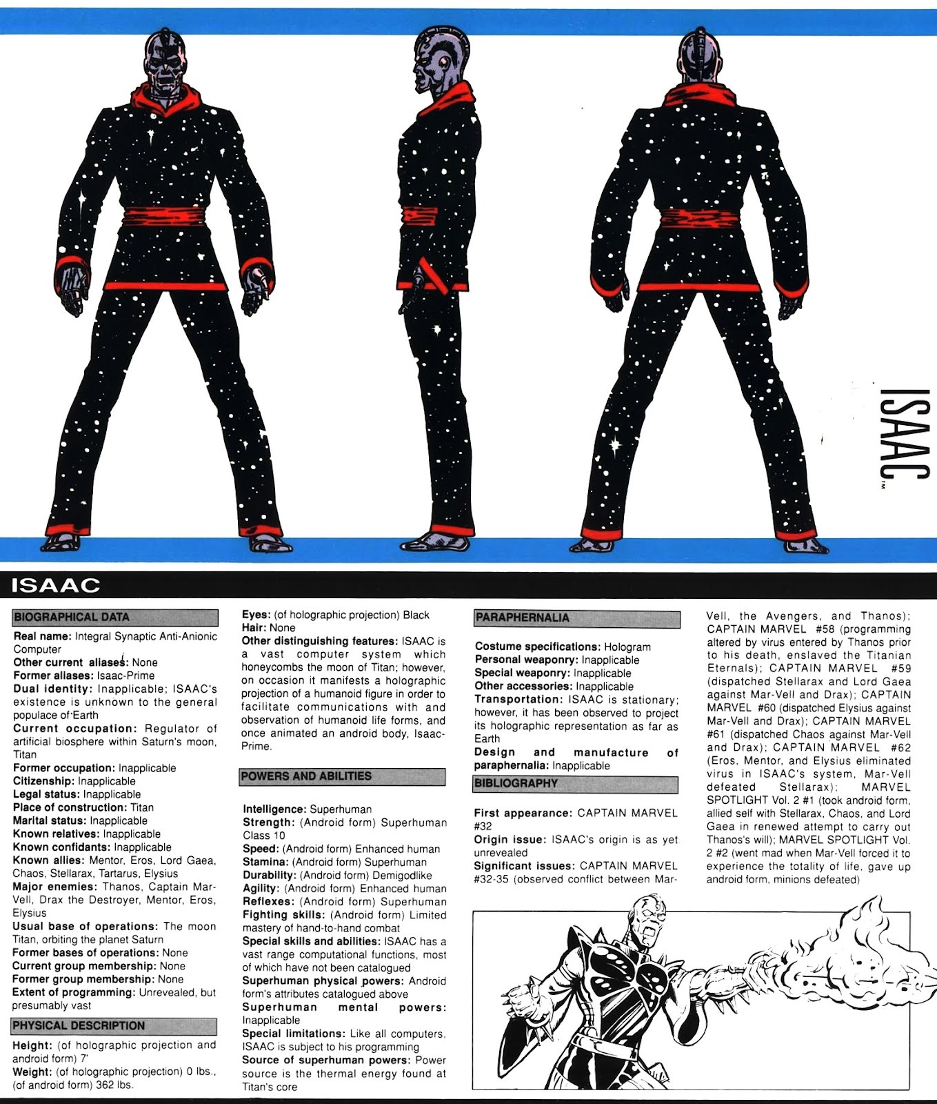 Fichas de Superheroes Marvel y DC: Isaac