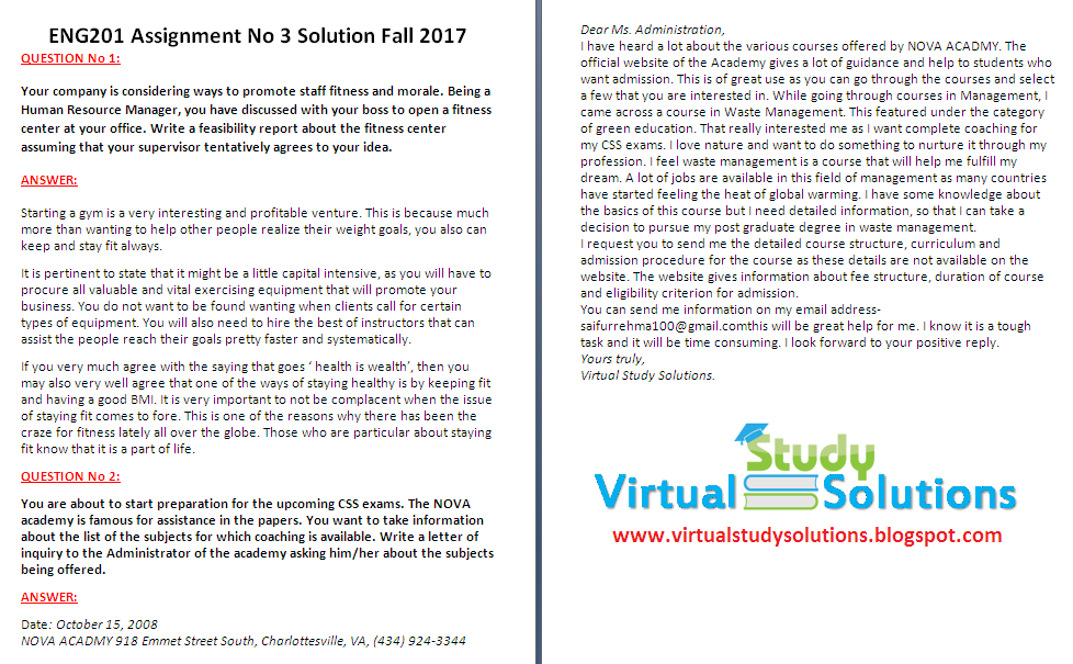 ENG201 Assignment No 3 Solution Fall 2017 | Virtual Study Solutions