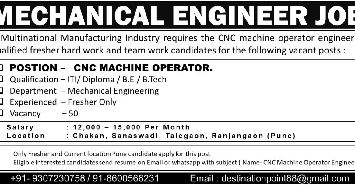 CNC Machine Operator Hiring For ITI Diploma Freshers Candidates in ...