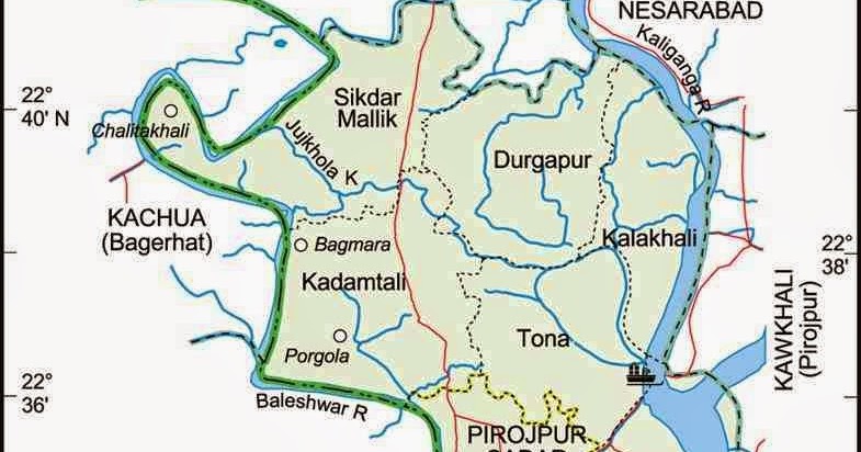 Pirojpur Sadar Upazila Map, Pirojpur, Bangladesh