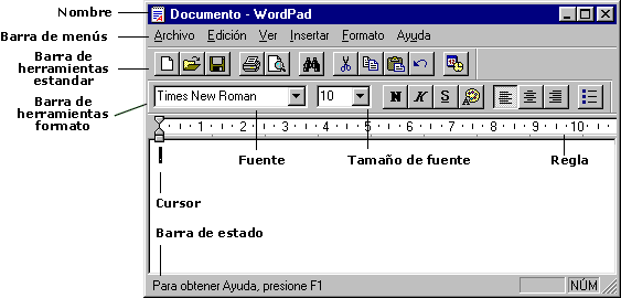 pantalla inicial de wordpad
