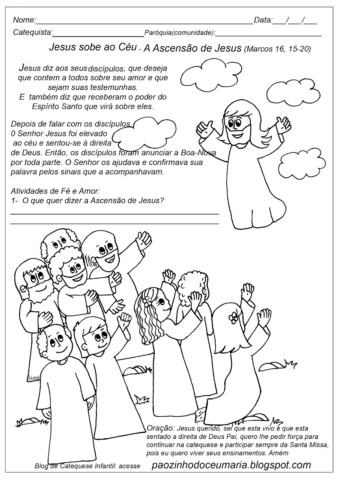 Pãozinho do Céu: Ascensão de Jesus- (Marcos 16, 15-20) Atividades para ...