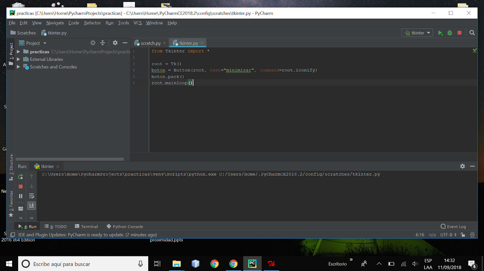 Práctica en clase #7: Ventana con botón de minimizar utilizando Tkinter.
