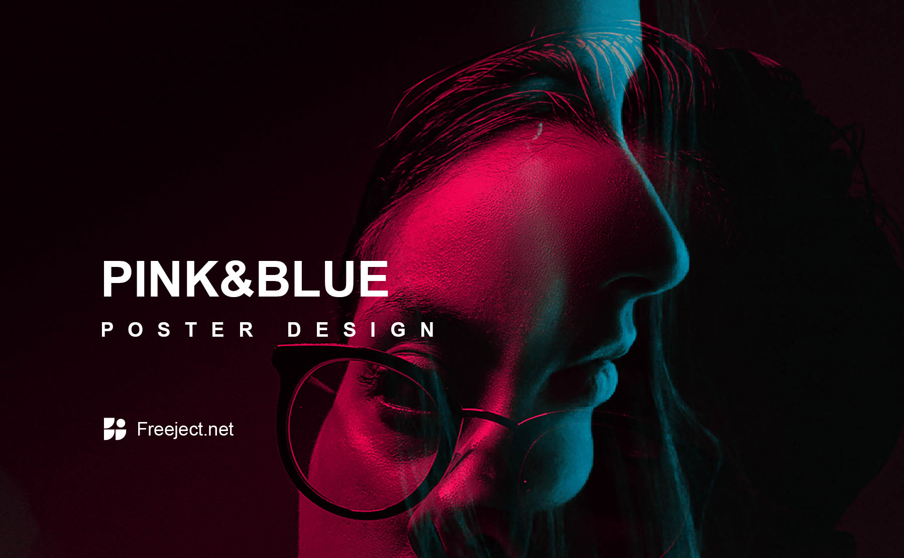 Pink & Blue Double Exposure Poster Design Template