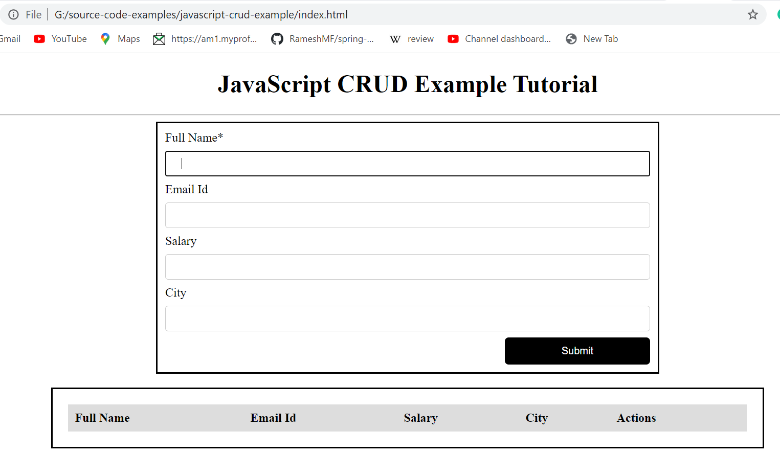 JavaScript CRUD Example Tutorial