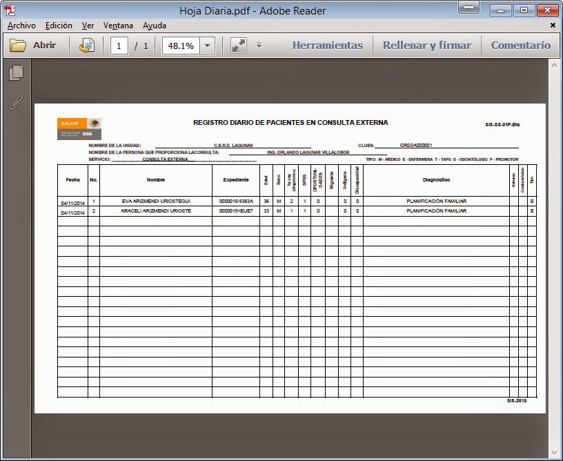 Generar Reporte Hoja Diaria