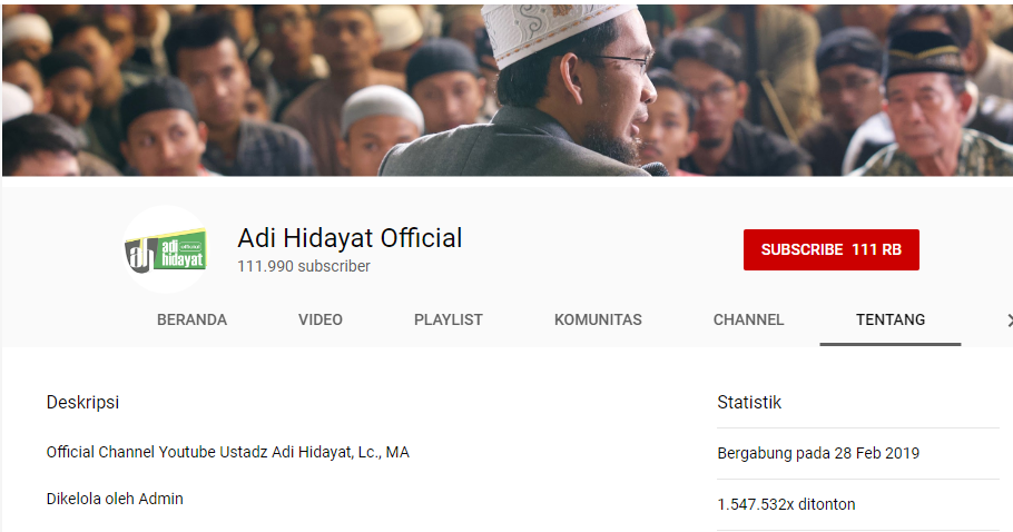 Ustadz Adi Hidayat Punya Official Channel YouTube