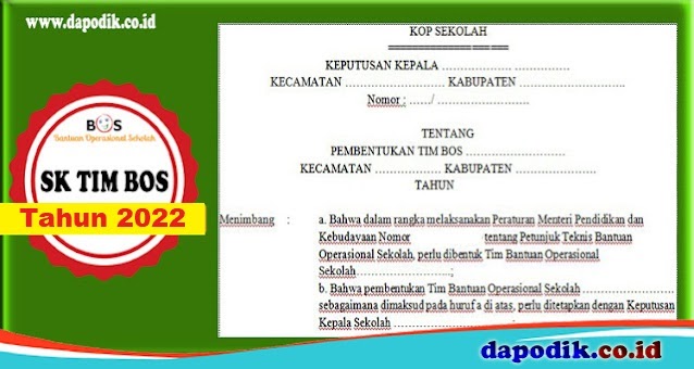 Contoh SK TIM BOS Reguler Jenjang SD, SMP, SMA, dan SMK Terbaru - File Format Doc - DAPODIK.co.id