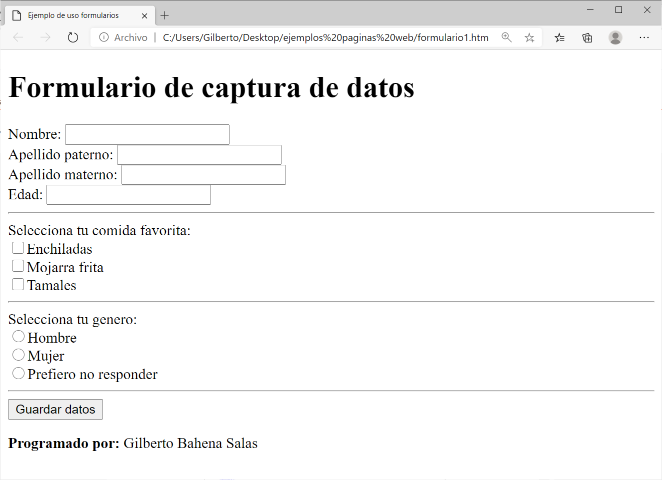 Formulario con estilos CSS