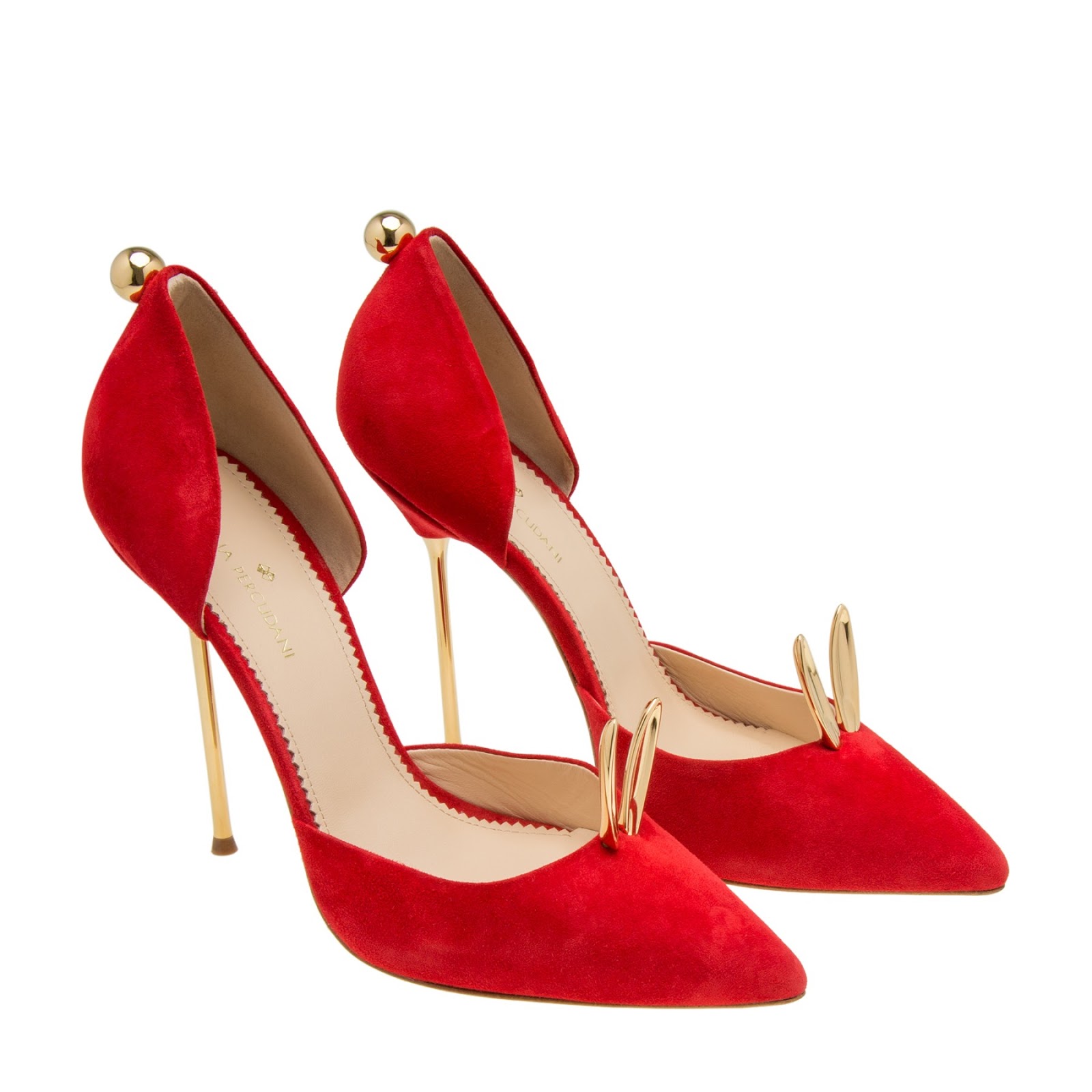 Giulia Percudani Red Suede Bunny High Heel Dorsay Pumps