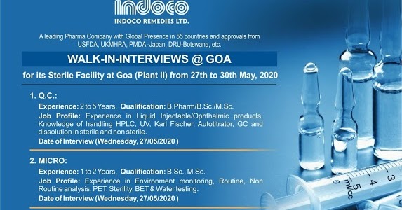 UDYOG ADDA: Indoco Remedies, Walk-In Interviews @ Goa for QC / Micro / QA / Production on 27th ...