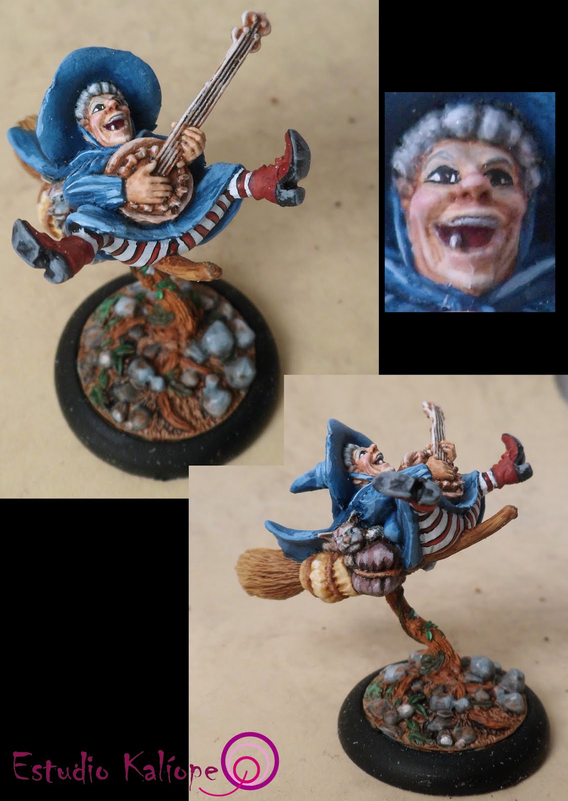 Estudio kalíope: Nanny Ogg on broom (Discworld 28mm)