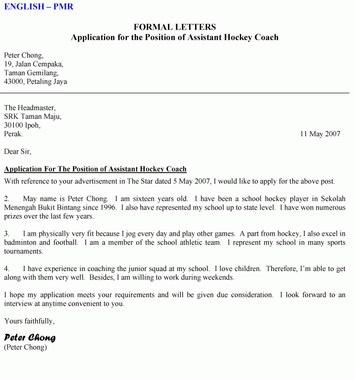 Formal Letter Format Spm - Formal Letter