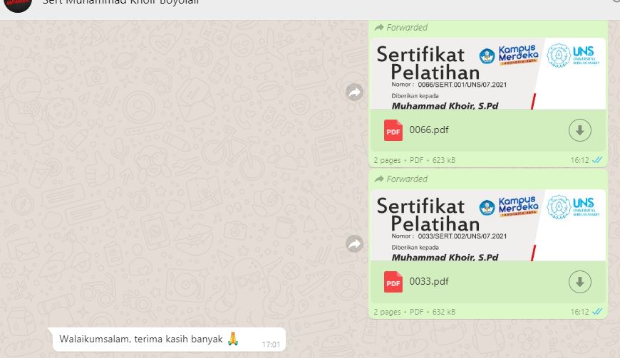 Sertifikat Pelatihan