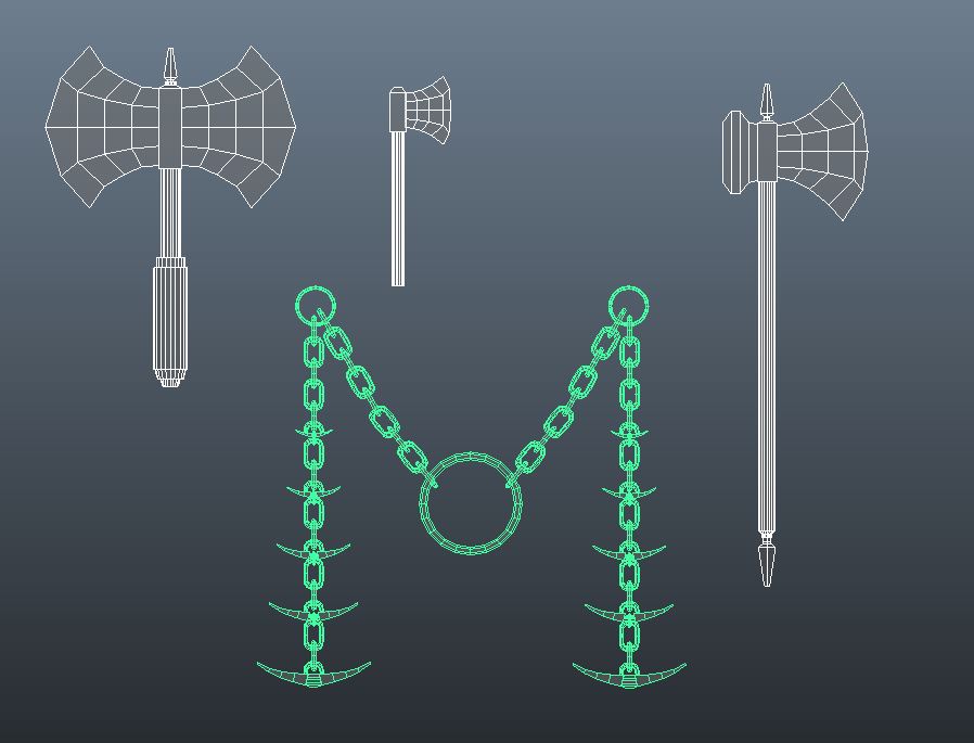 Pier-Luc Simard: weapon study (axes+chainlink weapon) blocking