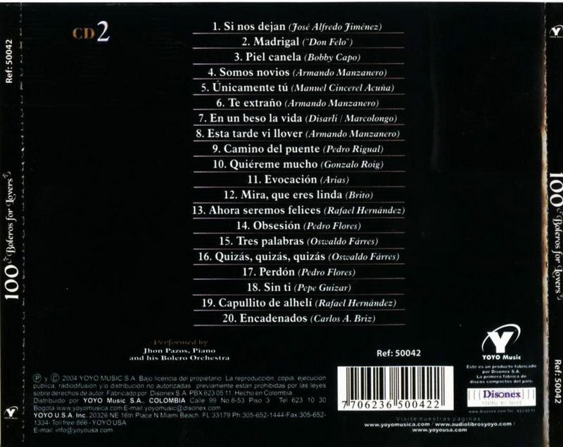 ENTRE MUSICA: JOHN PAZOS - 100 Boleros For Lovers (5 CDs)