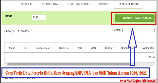 Cara Tarik Data Peserta Didik Baru Jenjang SMP, SMA dan SMK Tahun Ajaran 2020/ 2021 - Dapodik.co.id