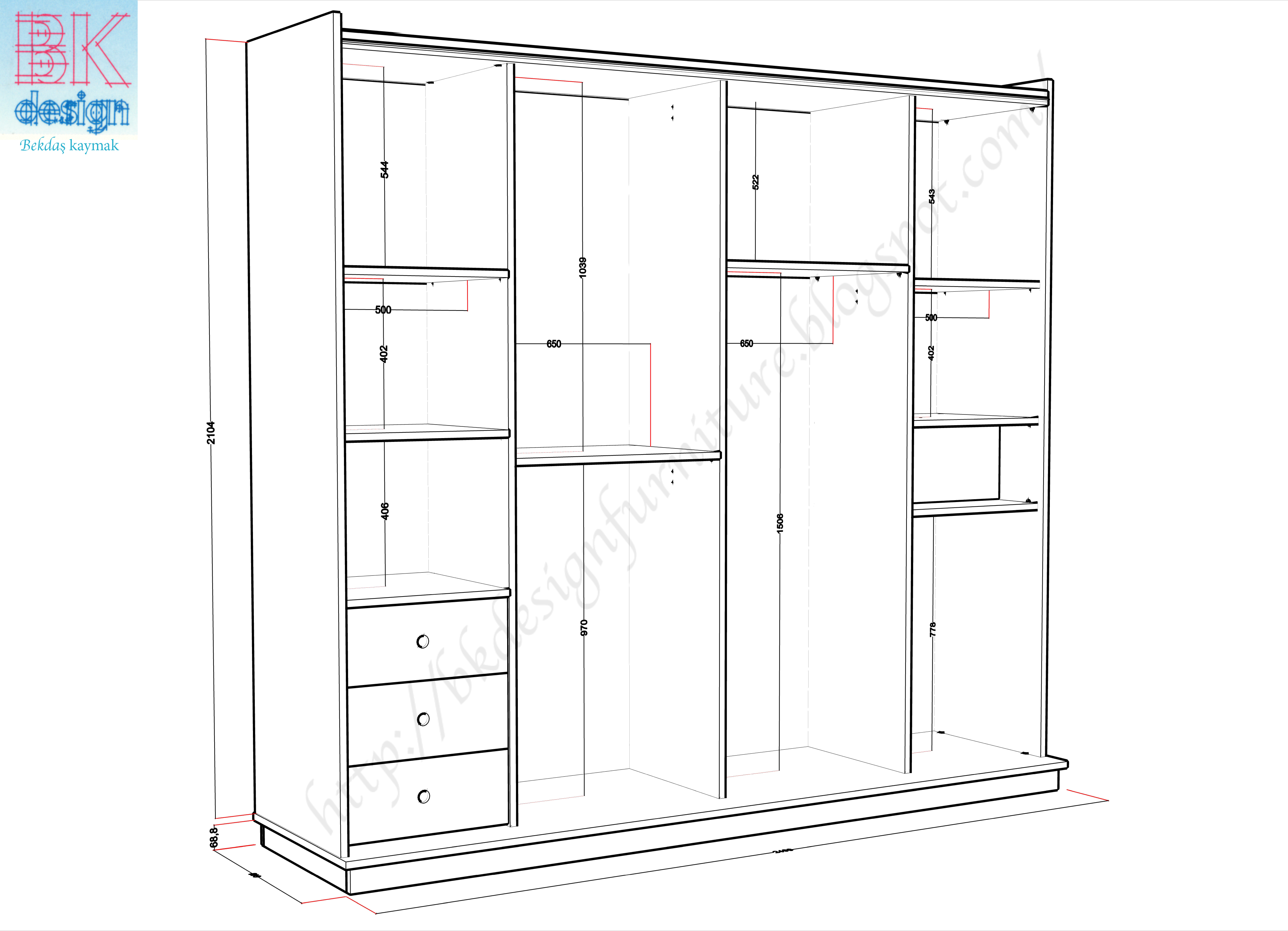 Dolap teknik çizimi