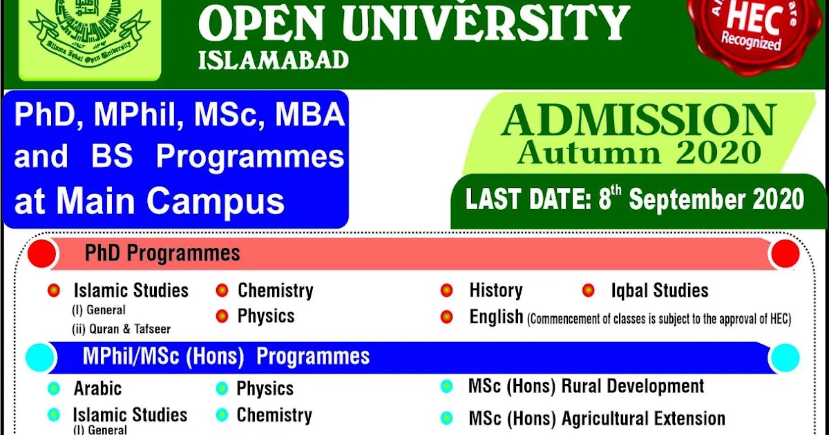 Allam Iqbal Open University Admission Update
