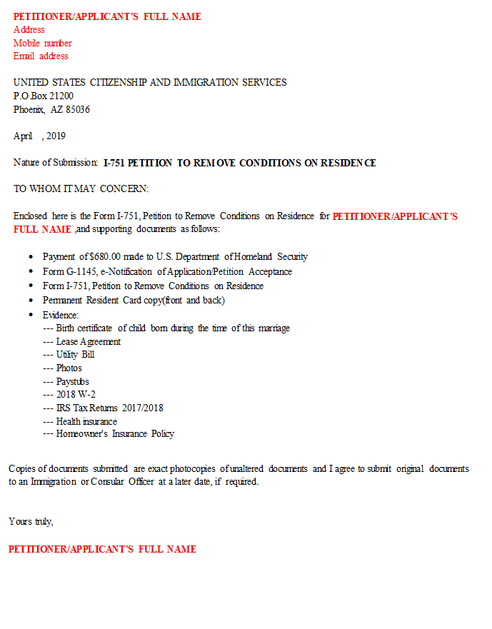 Sample Cover Letter For I 751 ~ Resume Letter