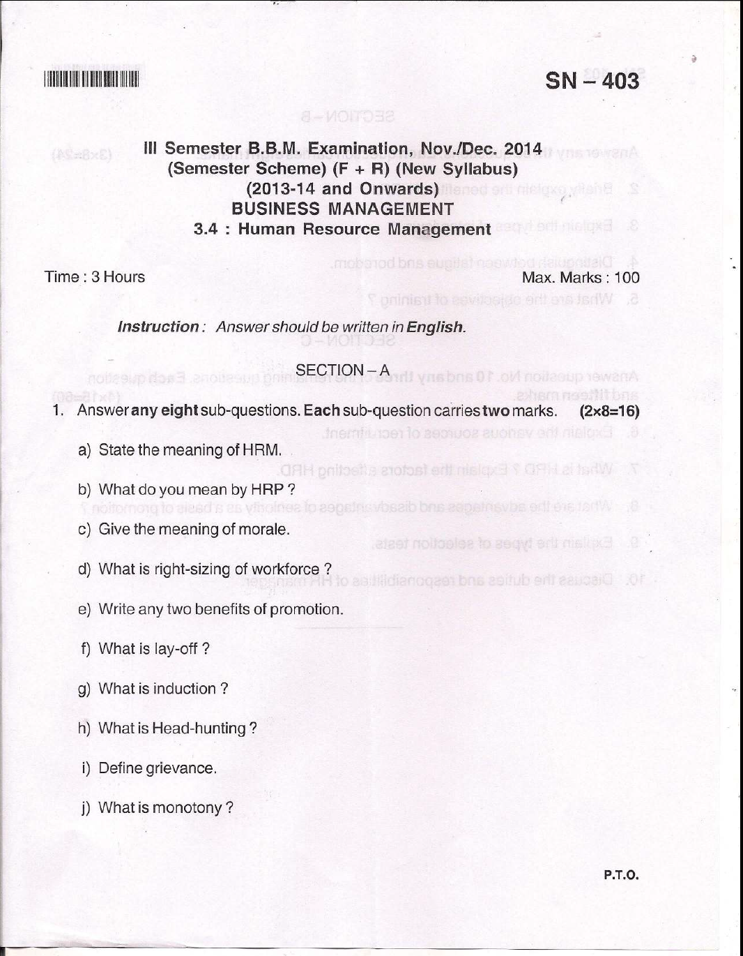 Bangalore University B.B.M. Business Management 3.4 : Human Resource ...