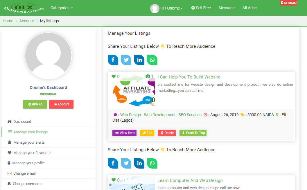 How to Renew or push your adverts the top page of OLX Nigeria home page