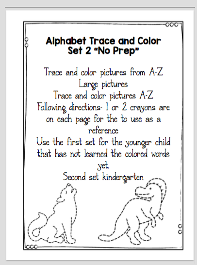 Alphabet Trace and Color (Set 2) "No Prep" ~ Preschool Printables
