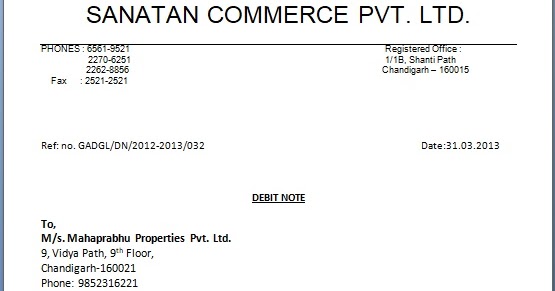 Debit Note Letter Format in Word Free Download
