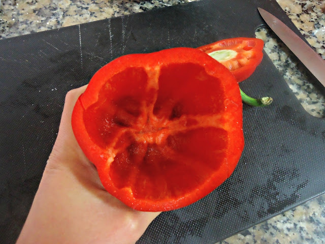 pimento vermelho recheado c/soja & legumes